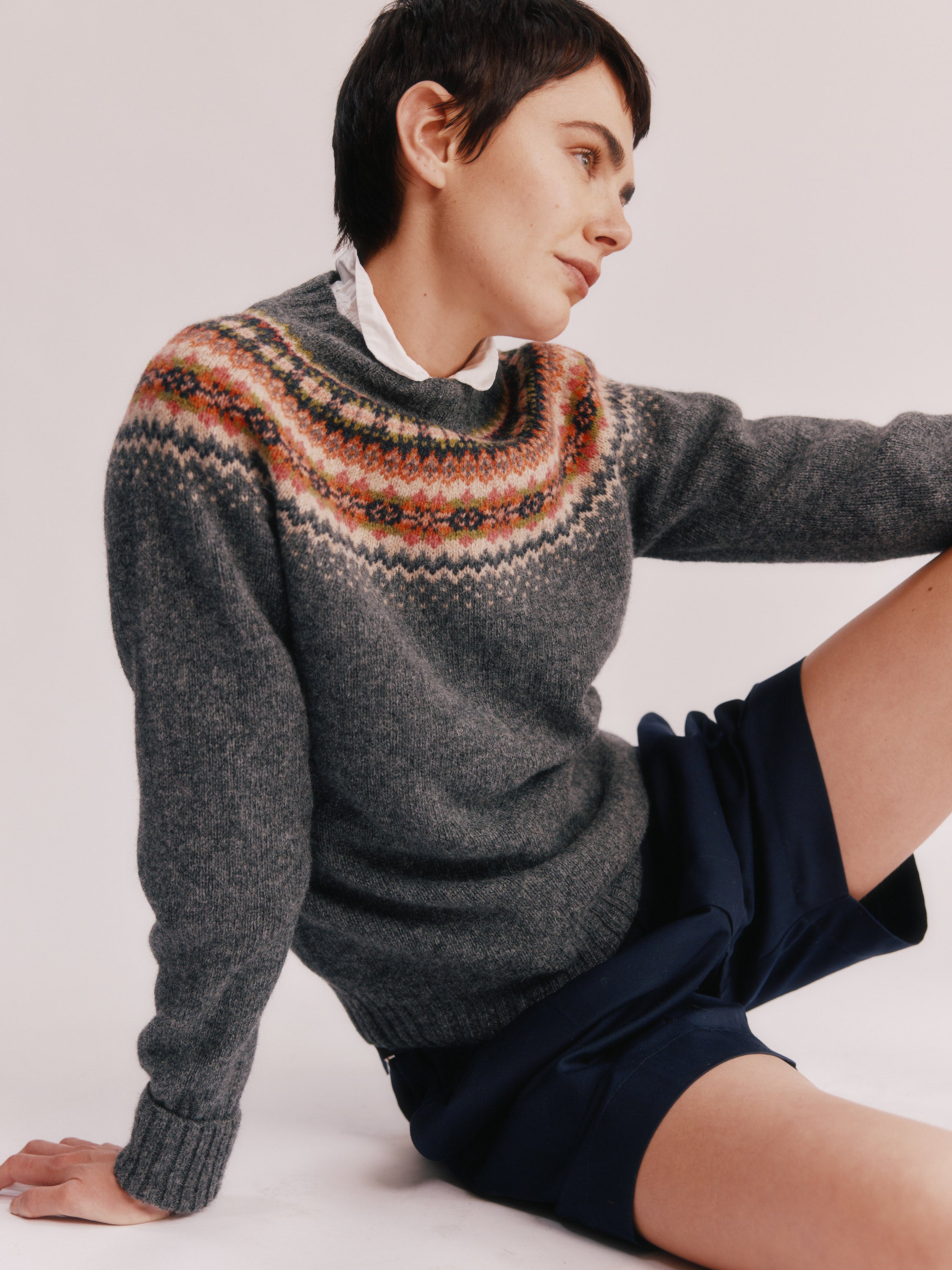 West Coast Yoke Fair Isle Women's Sweater - Oxford Grey – Bosie Knitwear