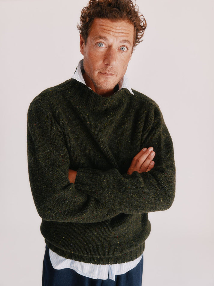 Blue Mogganer Glenugie Nep Funnel Neck Lighthouse Sweater - Harris Gre ...