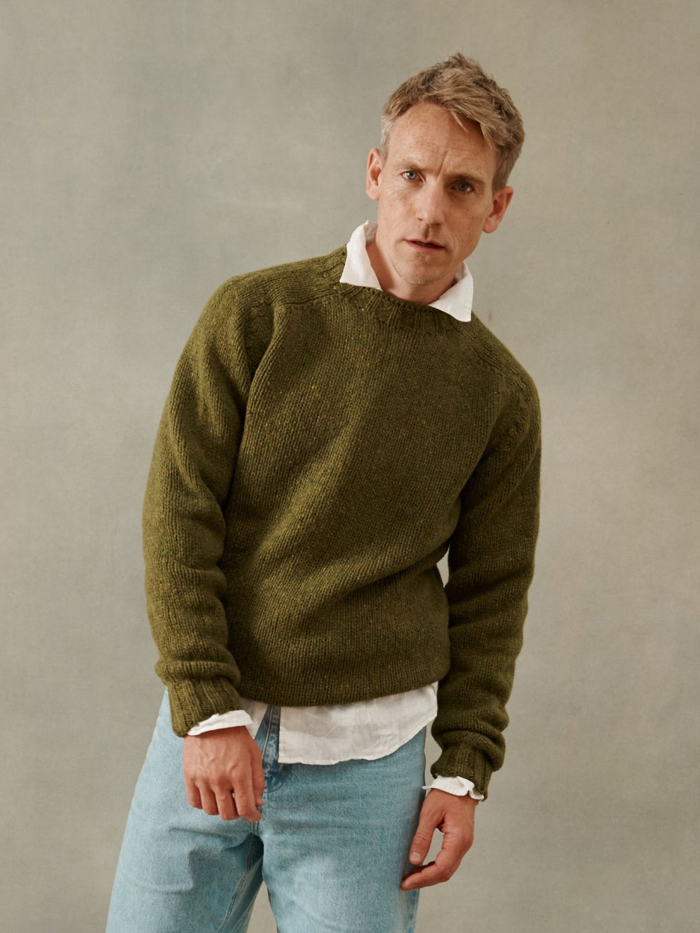 Blue Mogganer Trawlerman Chunky Glenugie Nep Sweater - Raasay Green ...
