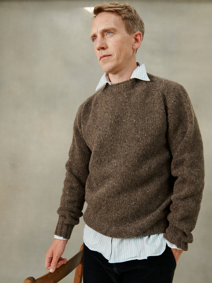 Blue Mogganer Trawlerman Chunky Glenugie Nep Sweater - Staffa Brown ...