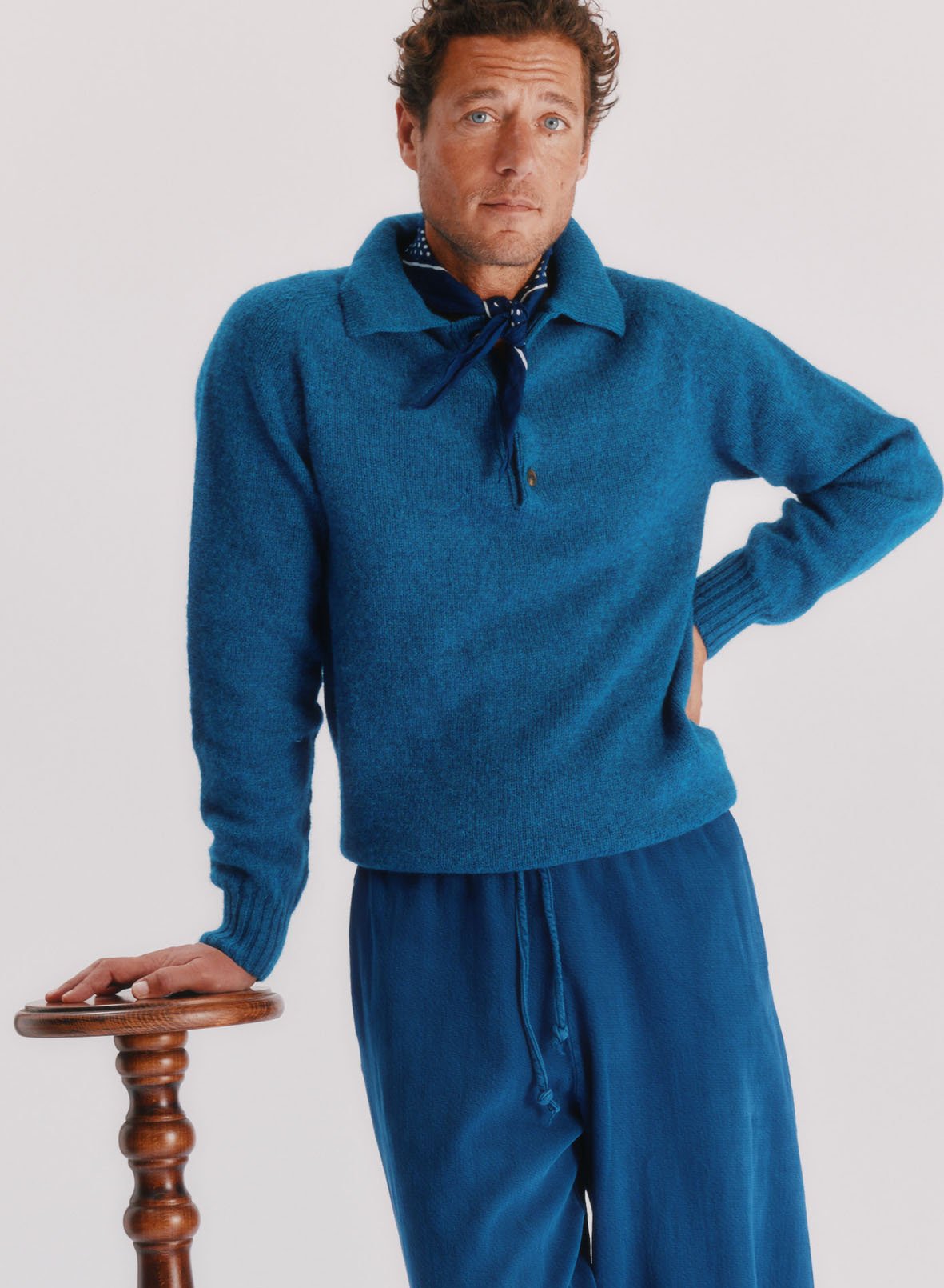 Harley of Scotland Mens Shetland Eton Collar Sweater - Atlantic Spray ...