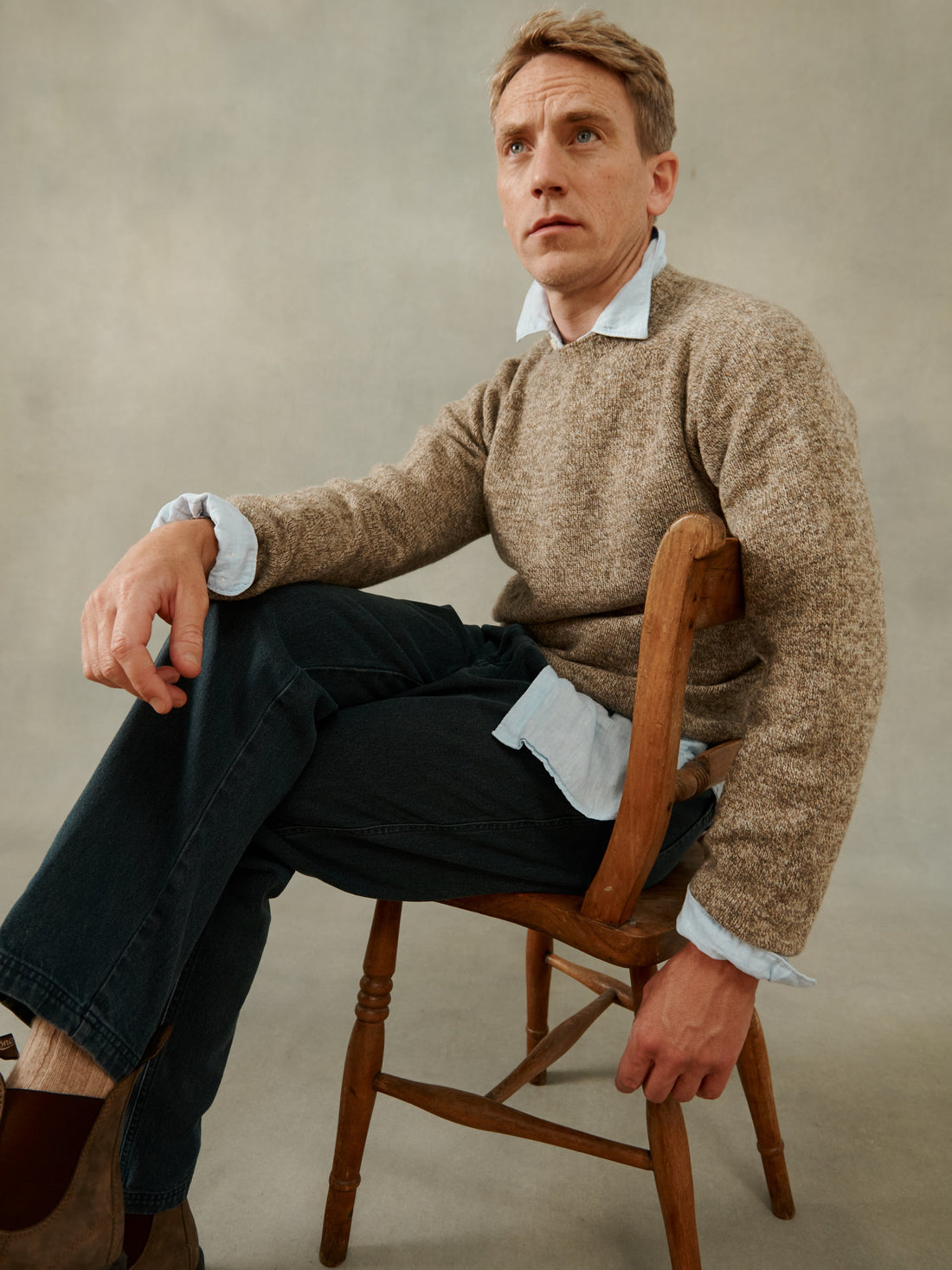 Harley of Scotland Mens Seamless Saddle Shoulder Shetland Sweater - Mu ...