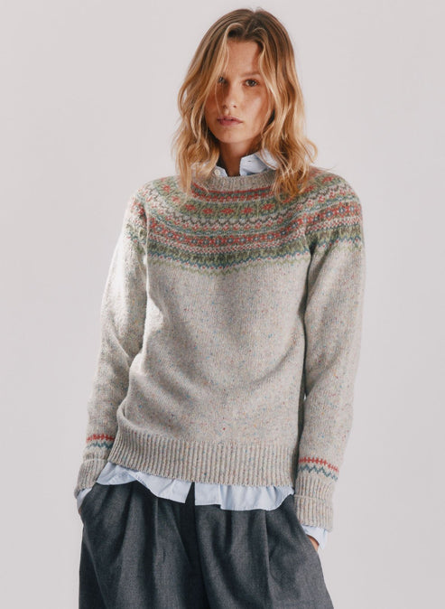Crofter Yoke Fair Isle Glenugie Nep Women's Sweater - Machair Silver ...