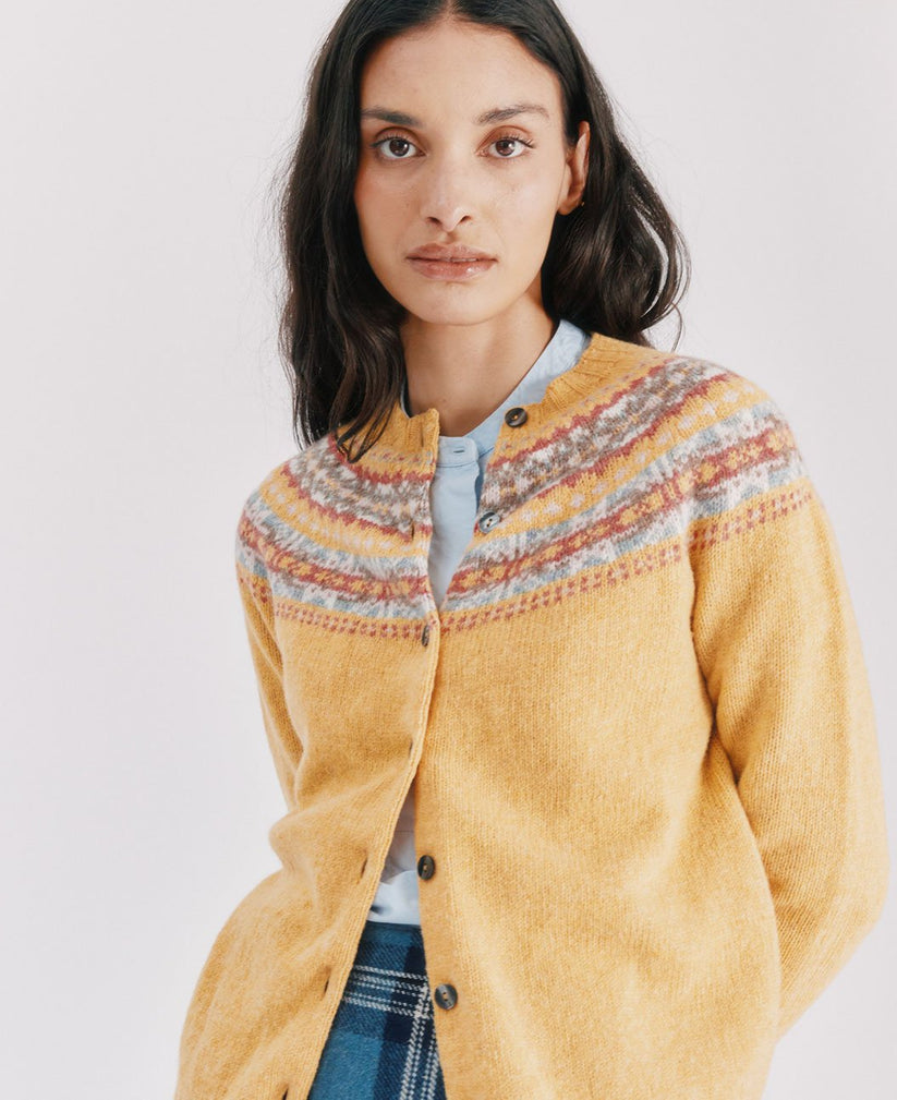 Skye Yoke Fair Isle Women's Cardigan - Marzipan Yellow – Bosie Knitwear