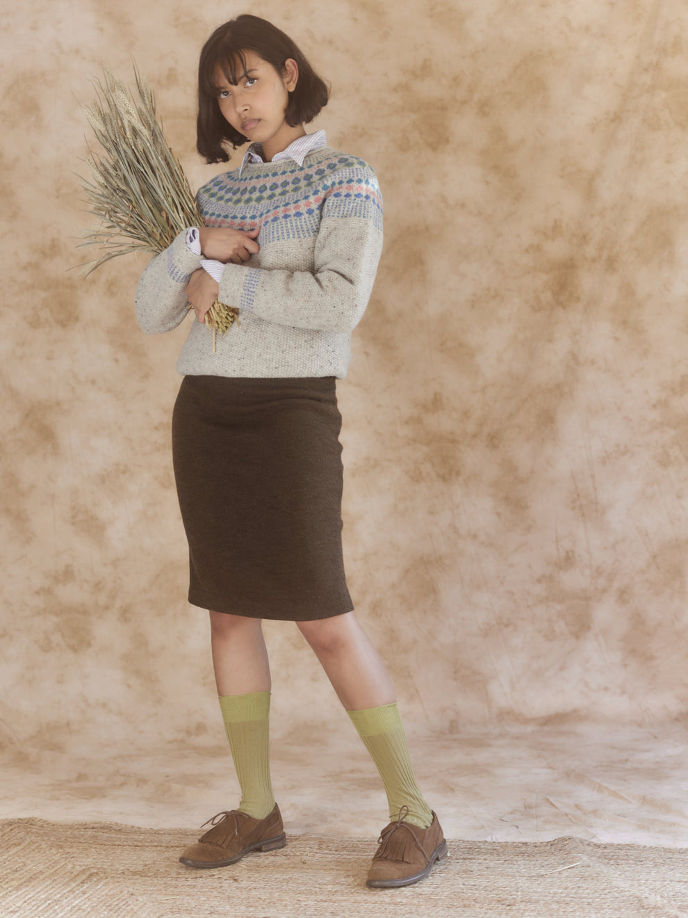 Shieling Fair Isle Moss Stitch Glenugie Nep Womens Sweater - Mull Natu ...