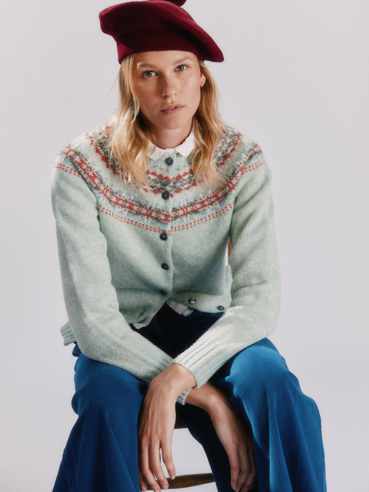 Skye Yoke Fair Isle Women's Cardigan - Shamrock Shake Green – Bosie ...